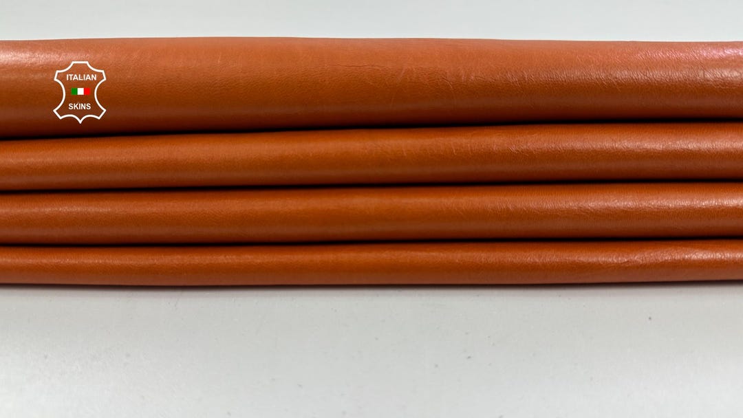ORANGE PULL UP Waxy Crinkled Thin Soft Italian Lambskin Sheep Lamb ...