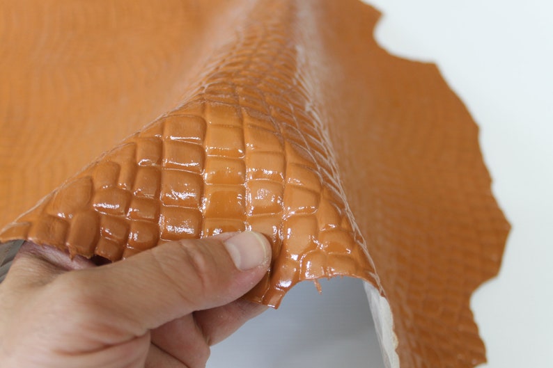 PATENT CARAMEL TAN Crocodile Shiny Textured on Embossed Strong | Etsy