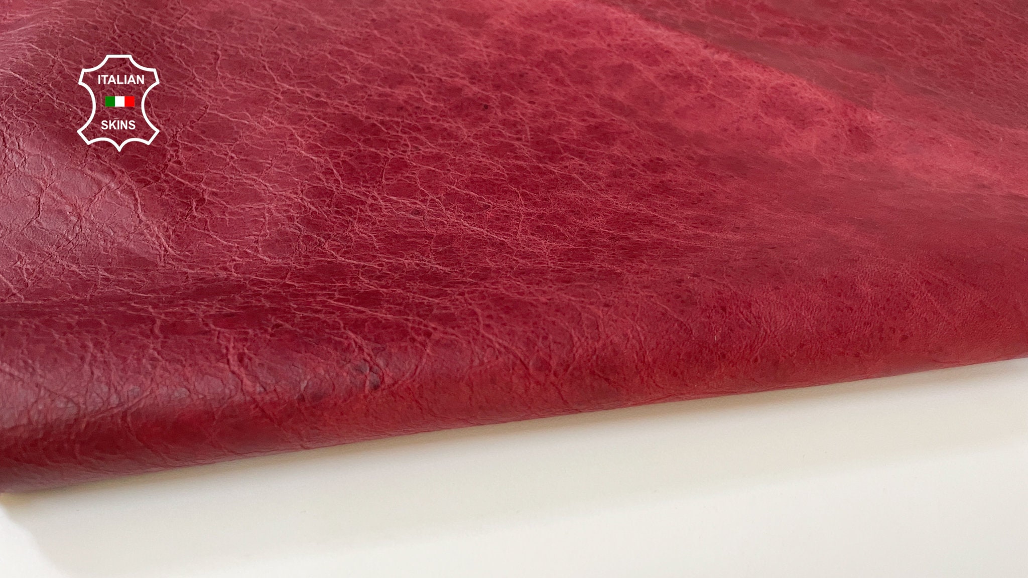 WINE RED ANTIQUED crinkled distressed vintage look thin soft Italian ...