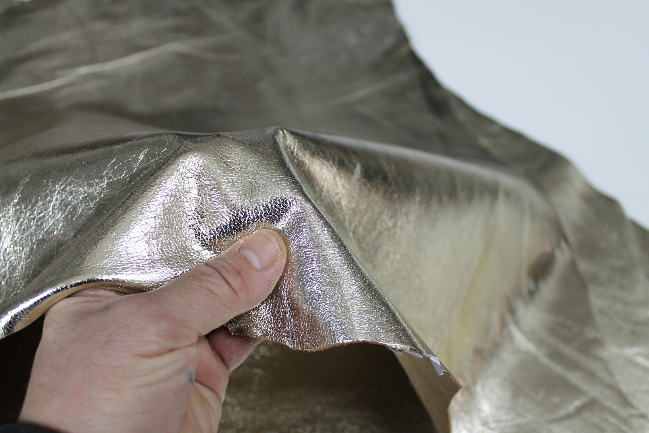 METALLIC LIGHT GOLD Rough Italian Goatskin Goat leather material for ...
