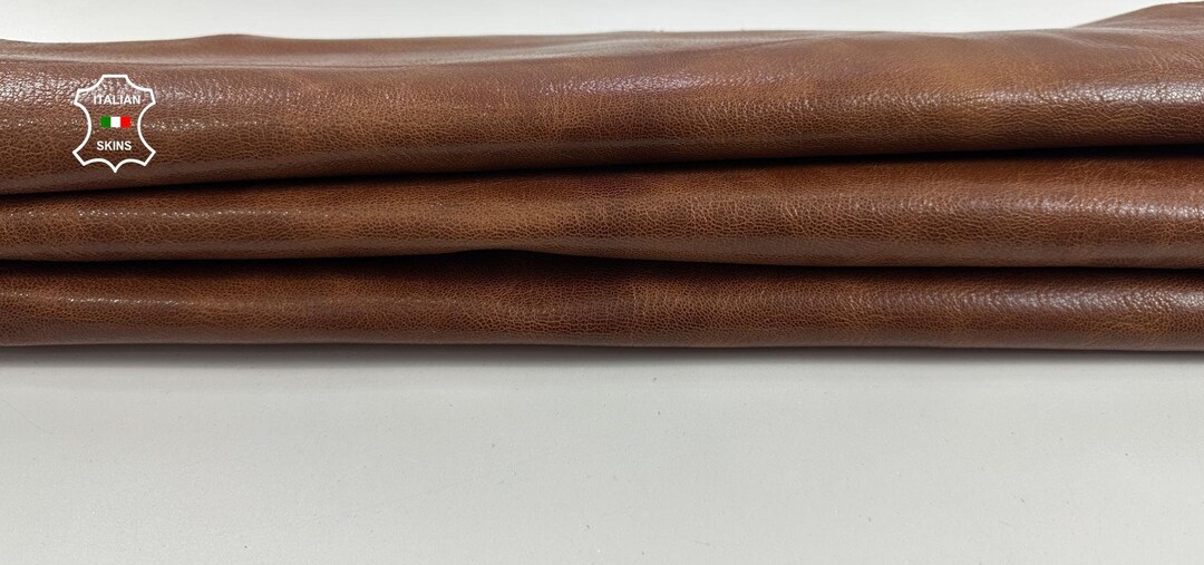 COGNAC BROWN VINTAGE Look Rough Vegetable Tan Thick Italian Goatskin ...