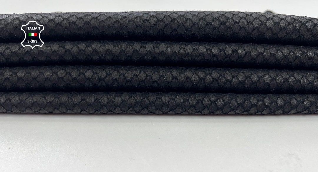 NATURAL BLACK FISH Scales Textured Engraved Print on Vegetable Tan ...