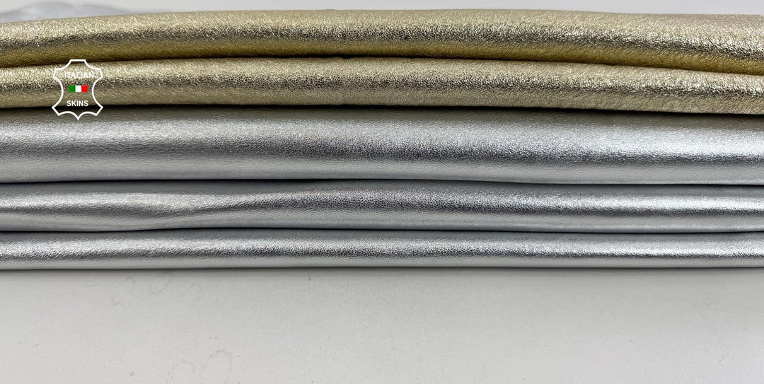 METALLIC GOLD & SILVER Pack Thin Soft Italian Lamb Leather Pack 2 Skins ...