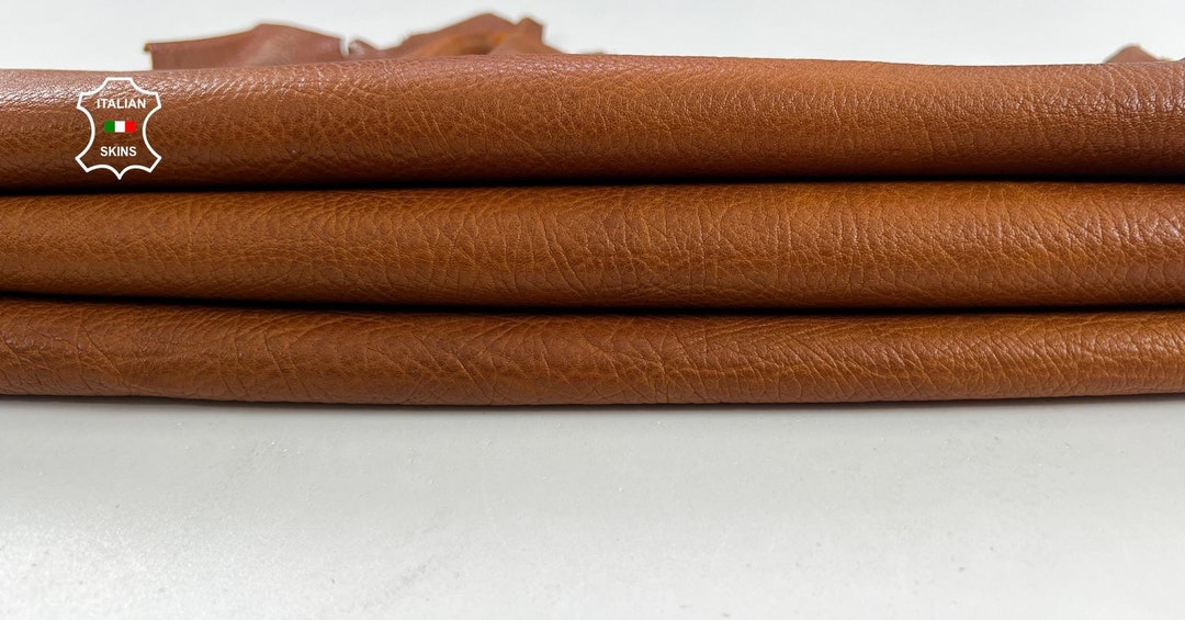 TAN COGNAC WAXY Grainy Rough Vegetable Tan Thick Soft Italian Goatskin ...