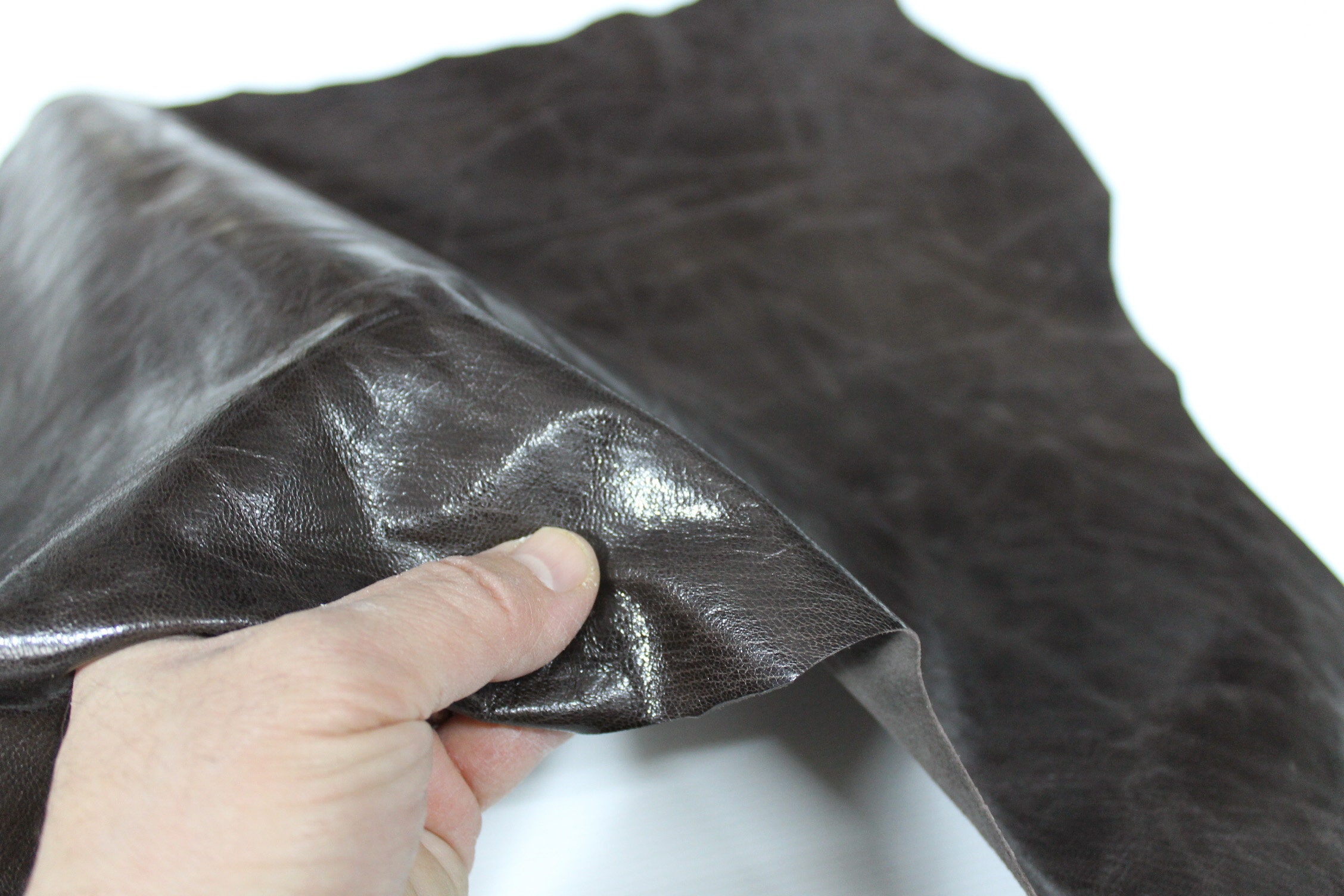 DARK BROWN ANTIQUED rustic strong Italian Goatskin Goat leather ...