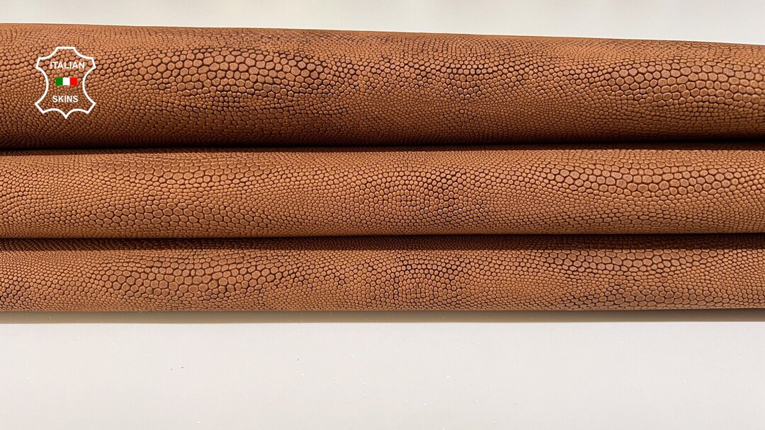 NATURAL COGNAC BROWN Reptile Textured Embossed Print on Vegetable Tan ...