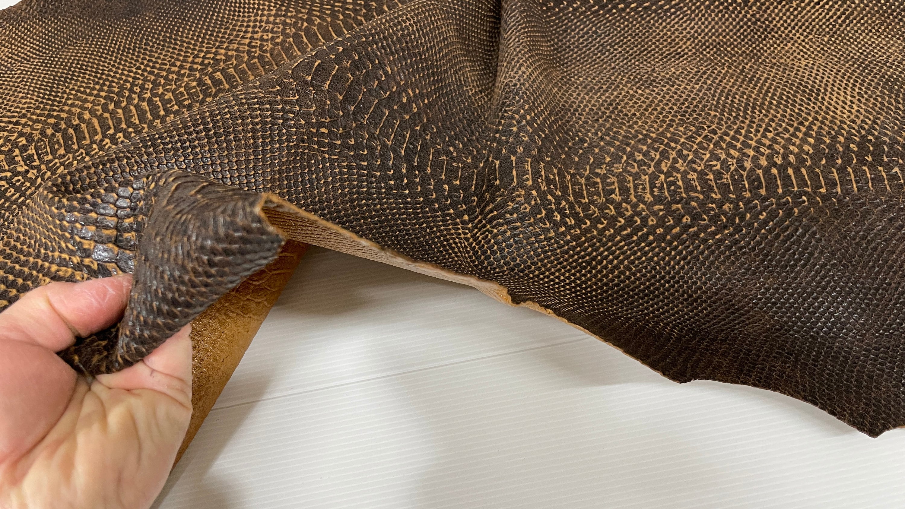 DARK BROWN PYTHON snake textured embossed vintage stonewash look ...