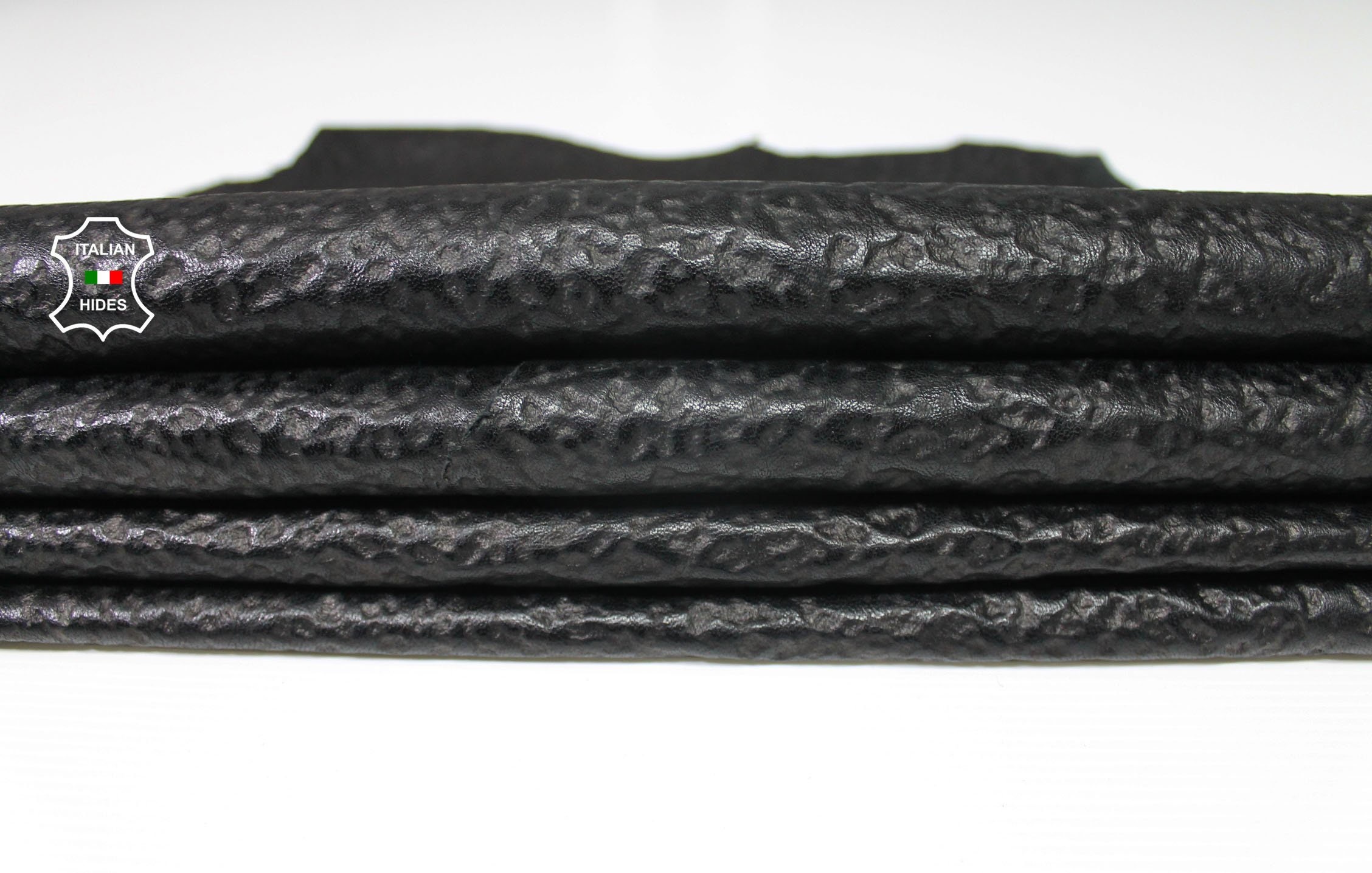BLACK TEXTURED rough Italian Lambskin Lamb Sheep Leather skin hide ...