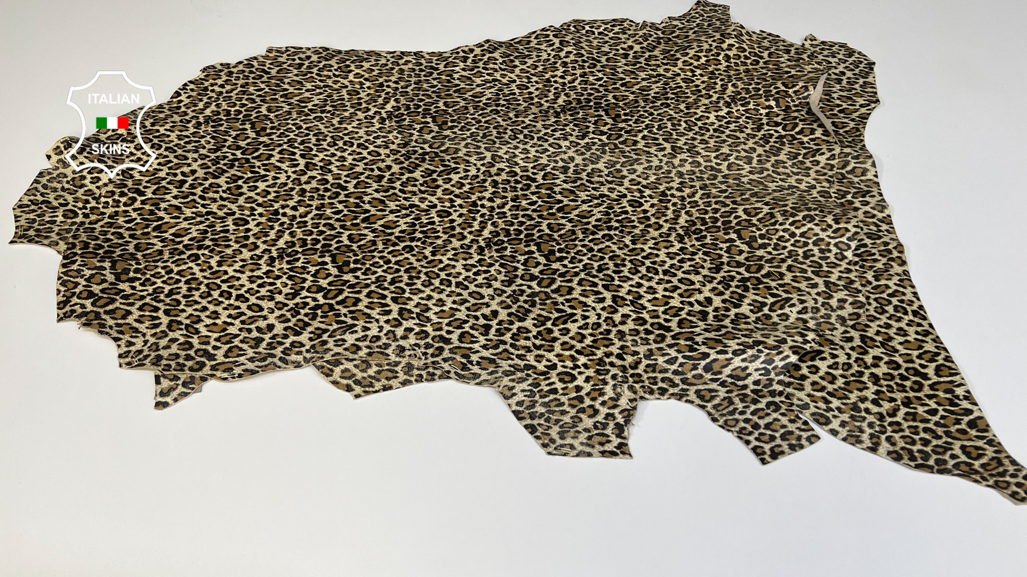 LEOPARD PRINT On BEIGE Italian Lambskin Lamb Sheep Leather pack 2 hides ...