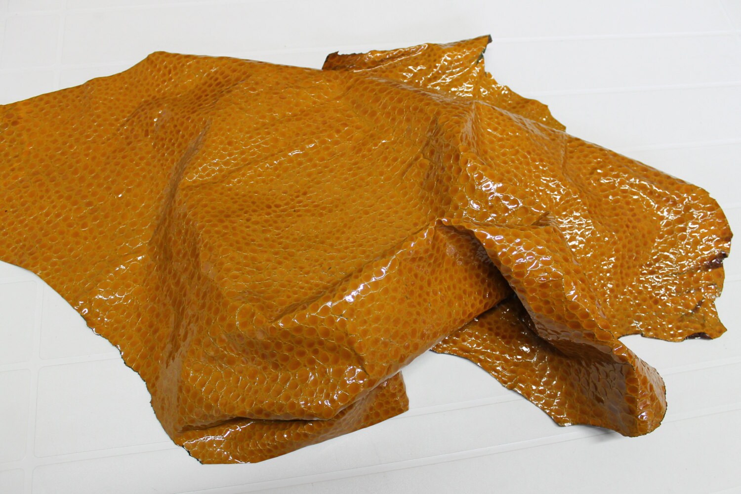 Italian Goatskin leather skin skins PATENT MUSTARDY TANGERINE printed ...