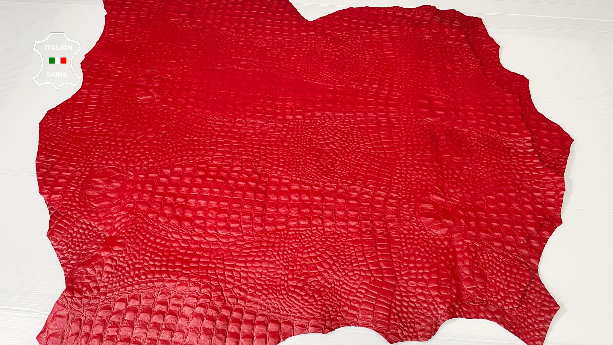 RED ALLIGATOR CROCODILE texture embossed on Italian Lambskin Lamb Sheep ...