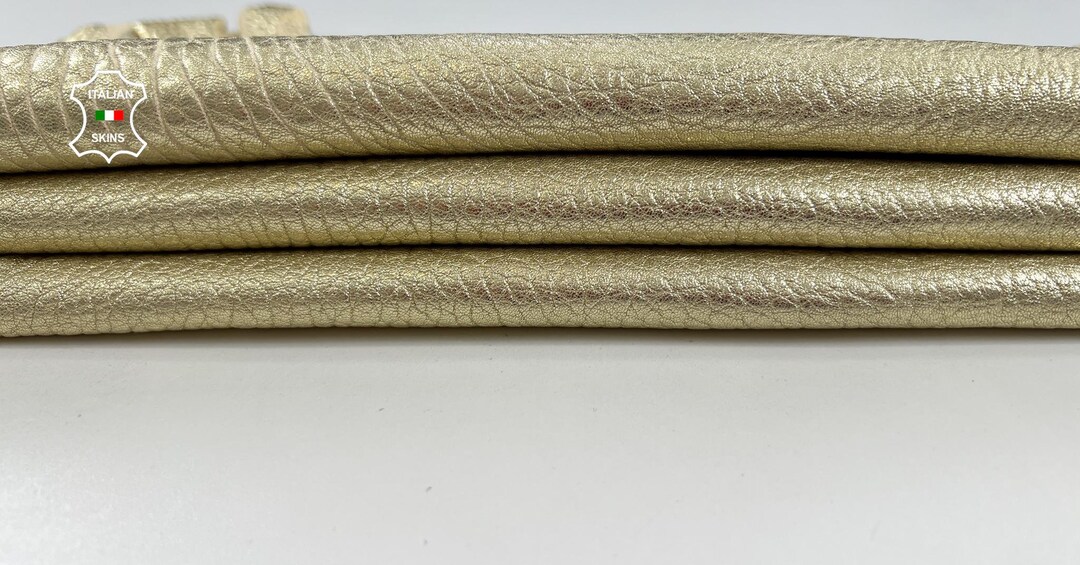 METALLIC LIGHT GOLD Grainy Rough Thick Soft Italian Lambskin Sheep Lamb ...