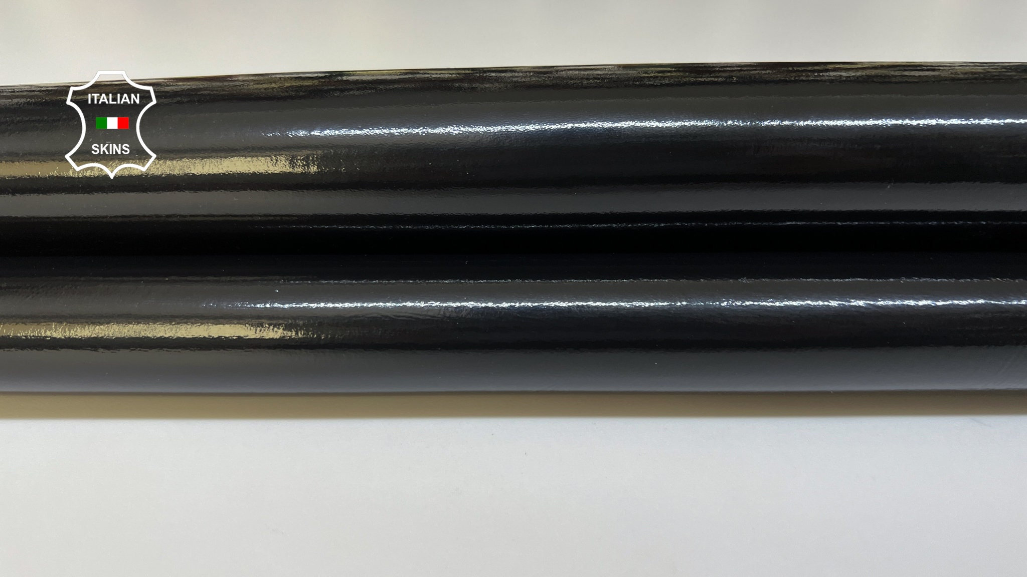 BLACK PATENT Shiny Italian STRETCH Lambskin Lamb Sheep Leather hide ...