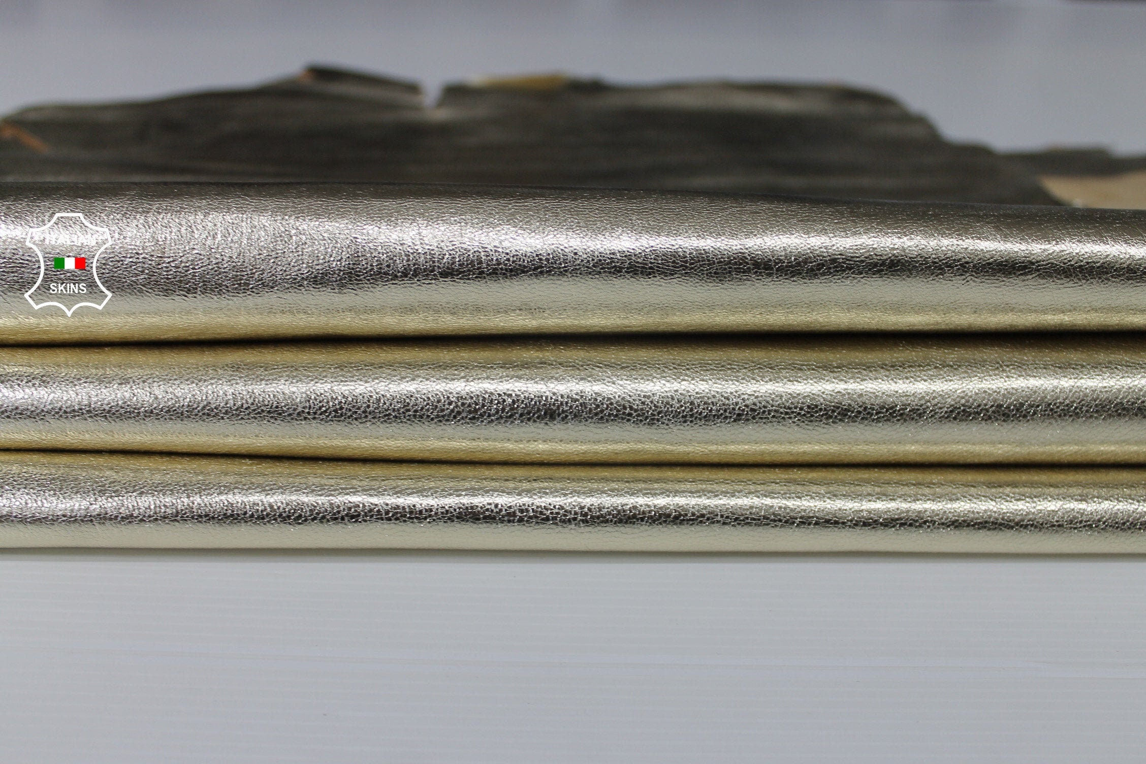 METALLIC LIGHT GOLD Rough Italian Goatskin Goat leather material for ...