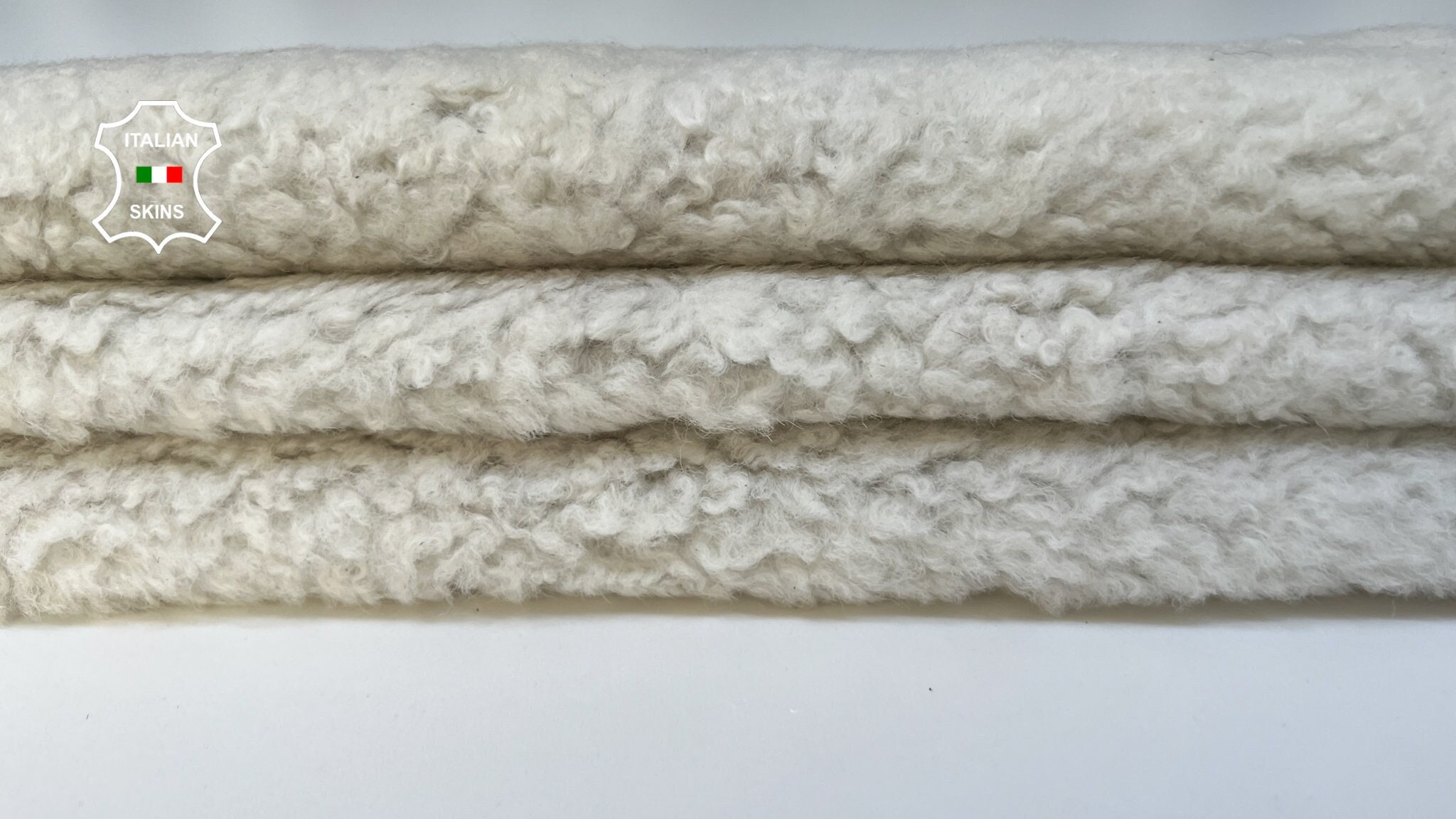WHITE Hair On sheepskin shearling fur hairy sheep Italian leather skin ...