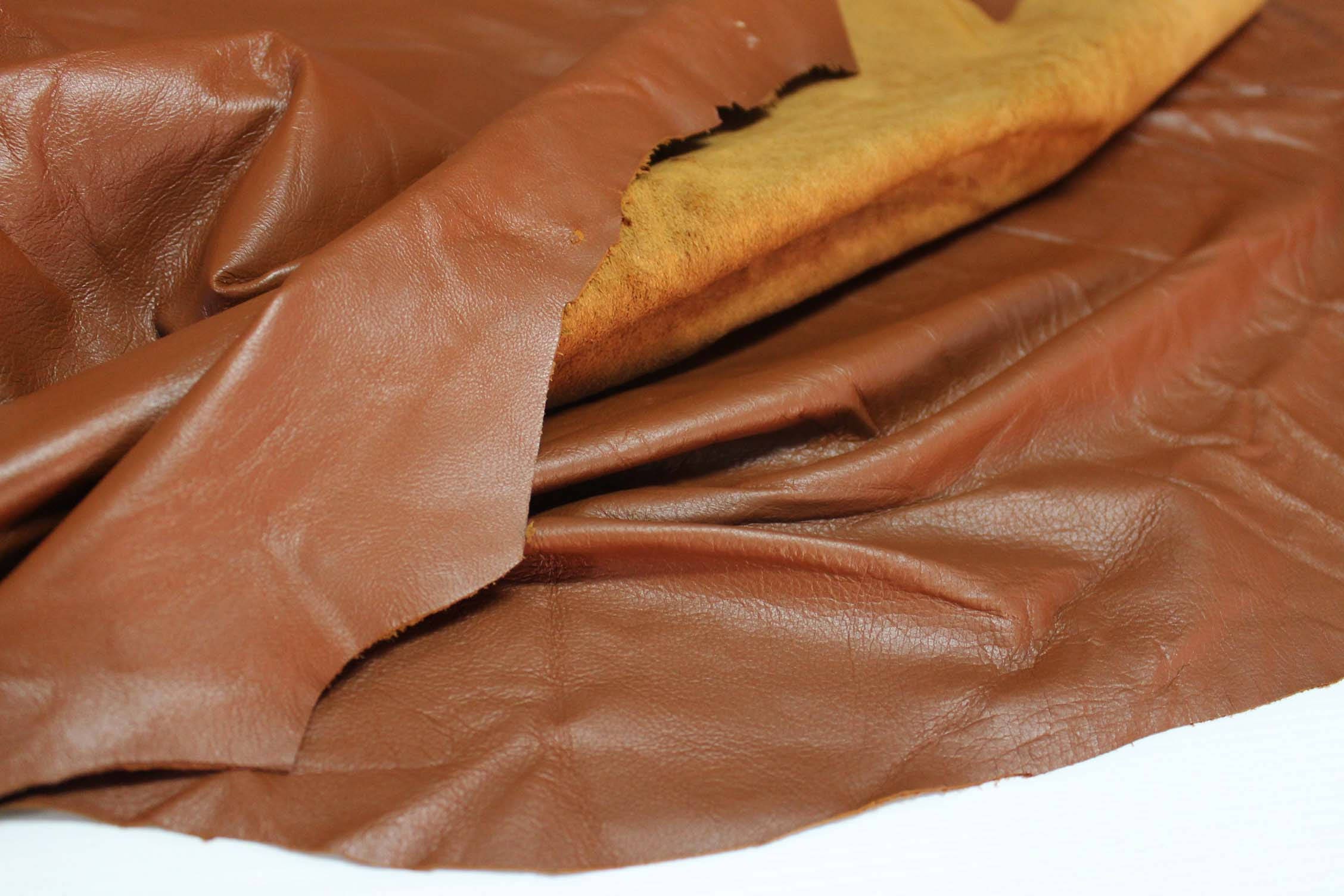 WRINKLE CARAMEL BROWN thin soft Italian genuine lambskin lamb sheep ...