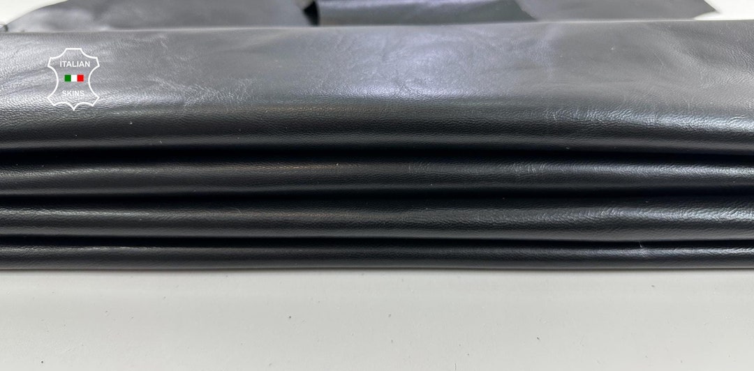 BLACK SHINY on GREY Backside Italian Goatskin Goat Leather Pack 2 Hides ...