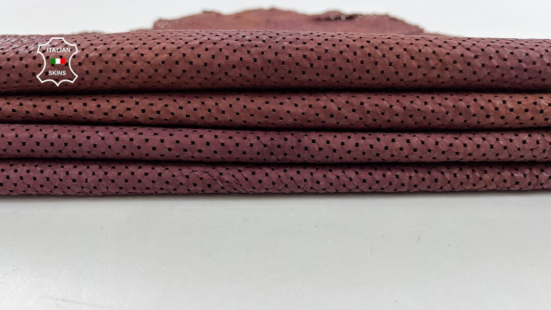 WASHED WINE PINHOLES Perforated Vegetable Tan Vintage Look Soft Italian ...