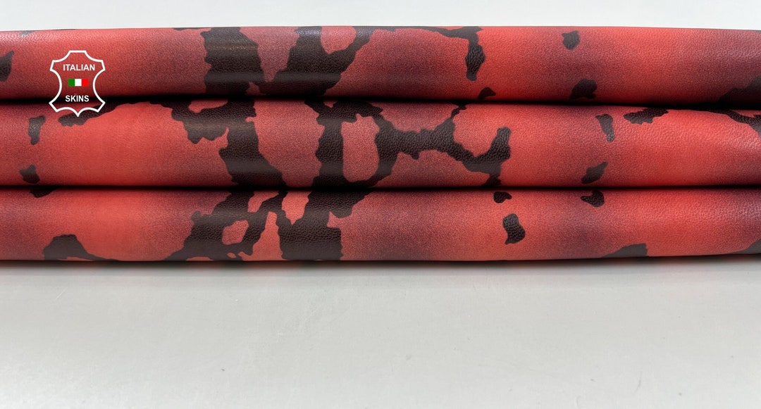 BLACK PYTHON Print on SALMON Distressed Thick Soft Italian Lambskin ...