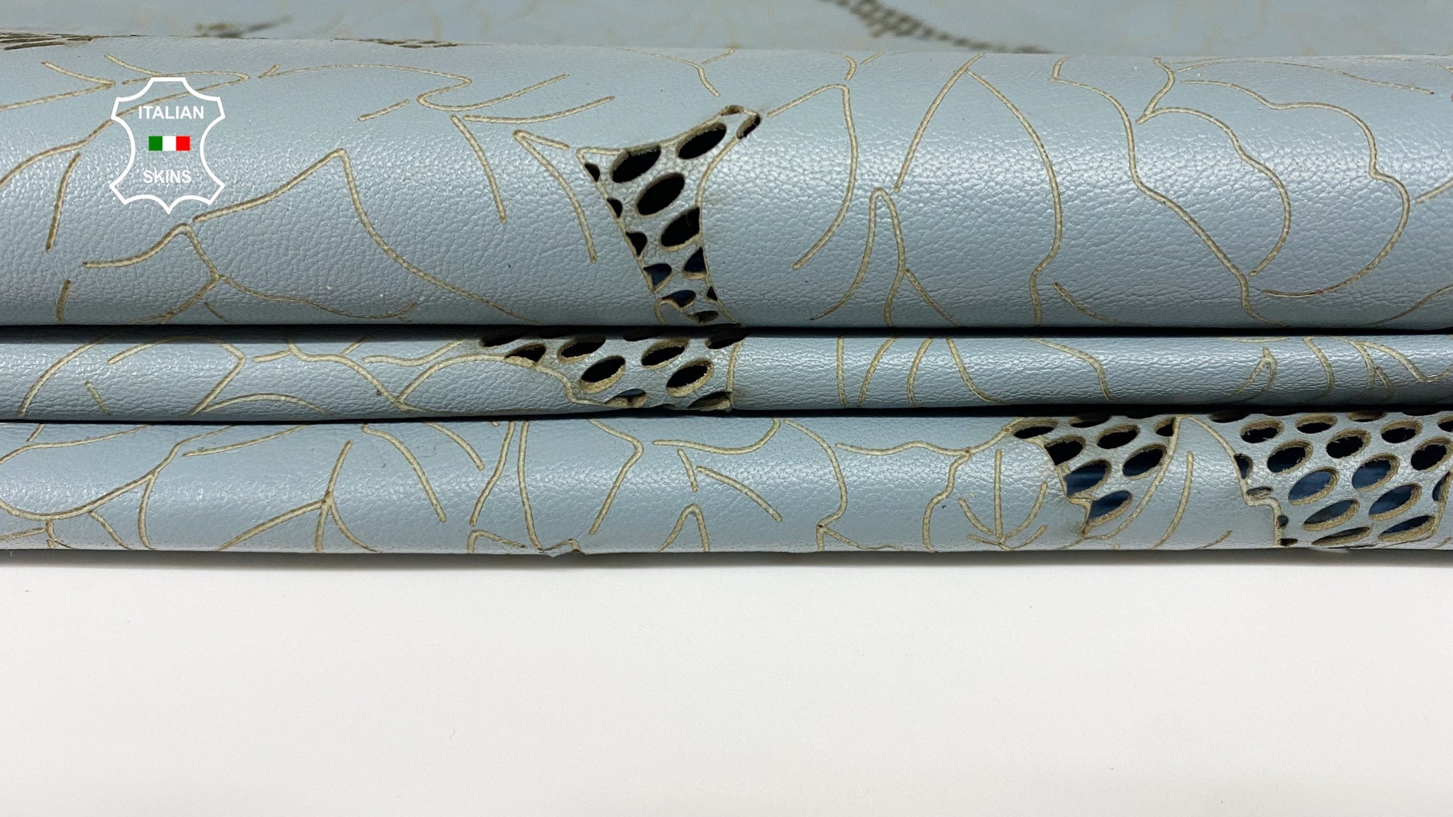 BLUE FLOWERS LASER Engrave soft Italian lambskin lamb sheep leather ...