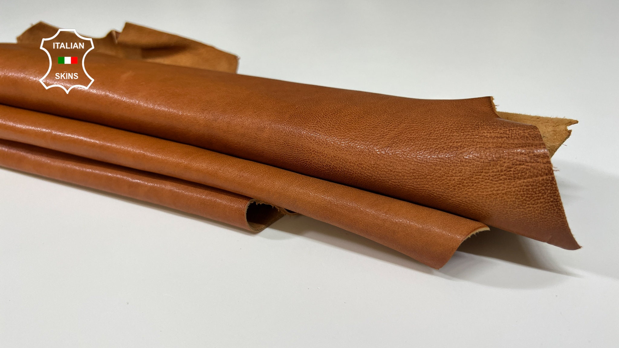 NATURAL TAN BROWN Vegetable Tan Thick Italian Goatskin Goat leather ...