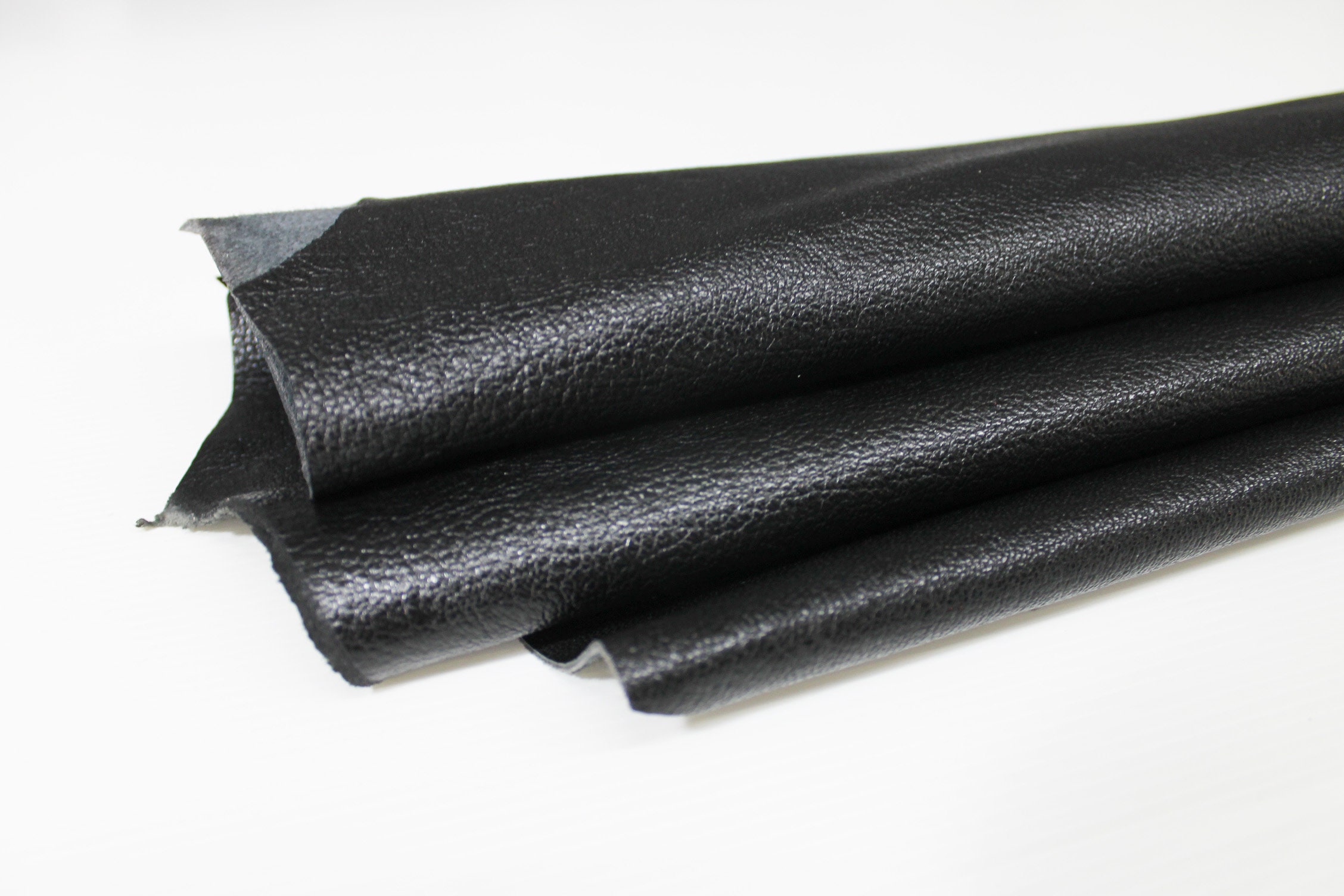 BLACK rough grainy Italian Goatskin Goat leather 5 skins hides total ...