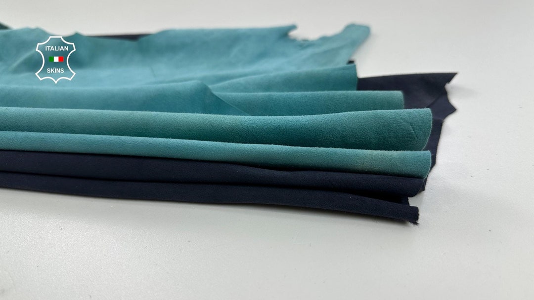 BLUE SUEDE Pack 2 Shades Thin Soft Italian Lambskin Sheep Lamb Leather ...