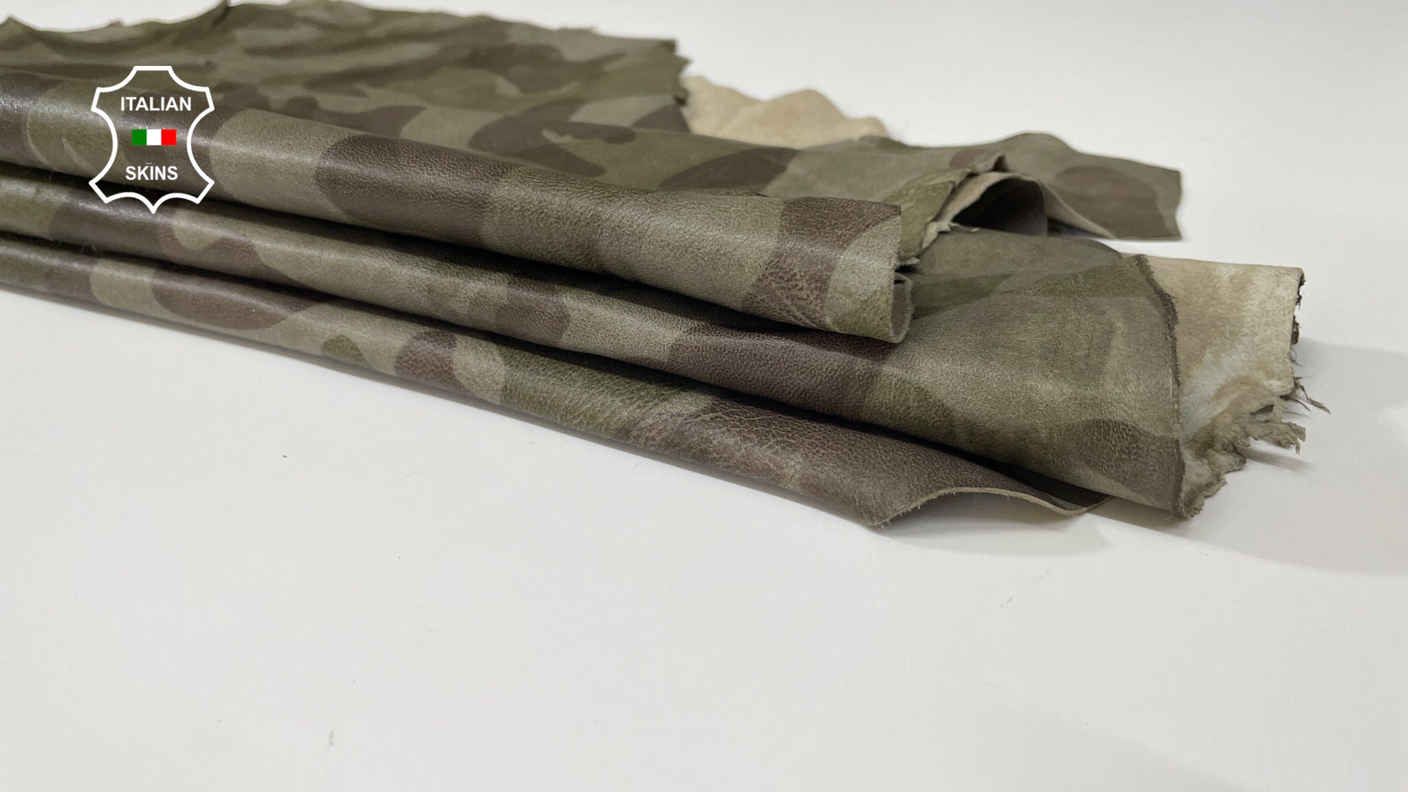 OLIVE GREEN CAMO Army Camouflage Print Soft Italian Lambskin Lamb Sheep ...