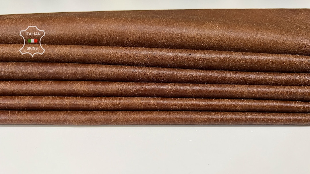 COGNAC BROWN CRACKLED Vintage Look Soft Italian Lamb Leather Pack 2 ...