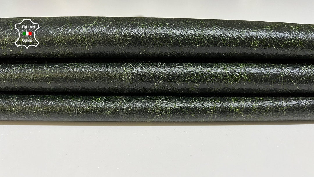 DARK GREEN DISTRESSED on Lime Shiny Vintage Look Soft Italian Lambskin ...