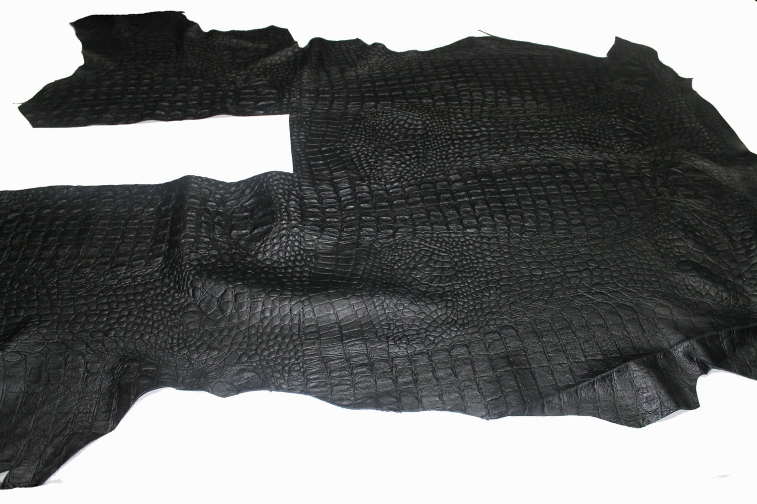 Italian soft Lambskin leather hide hides skin skins BLACK CROCODILE ...