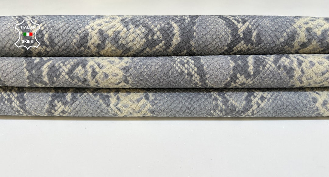 BLUE & GRAY PYTHON Snake Print on Goatskin Goat Leather Skin Skins 5sqf ...