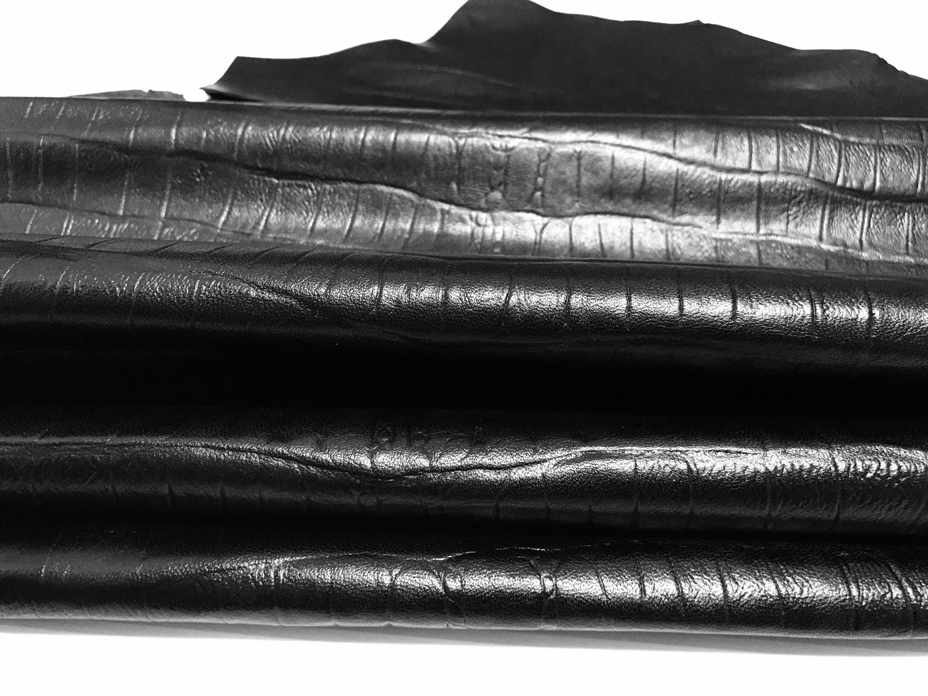 Black crocodile embossed Italian genuine Lamb Lambskin leather skin ...