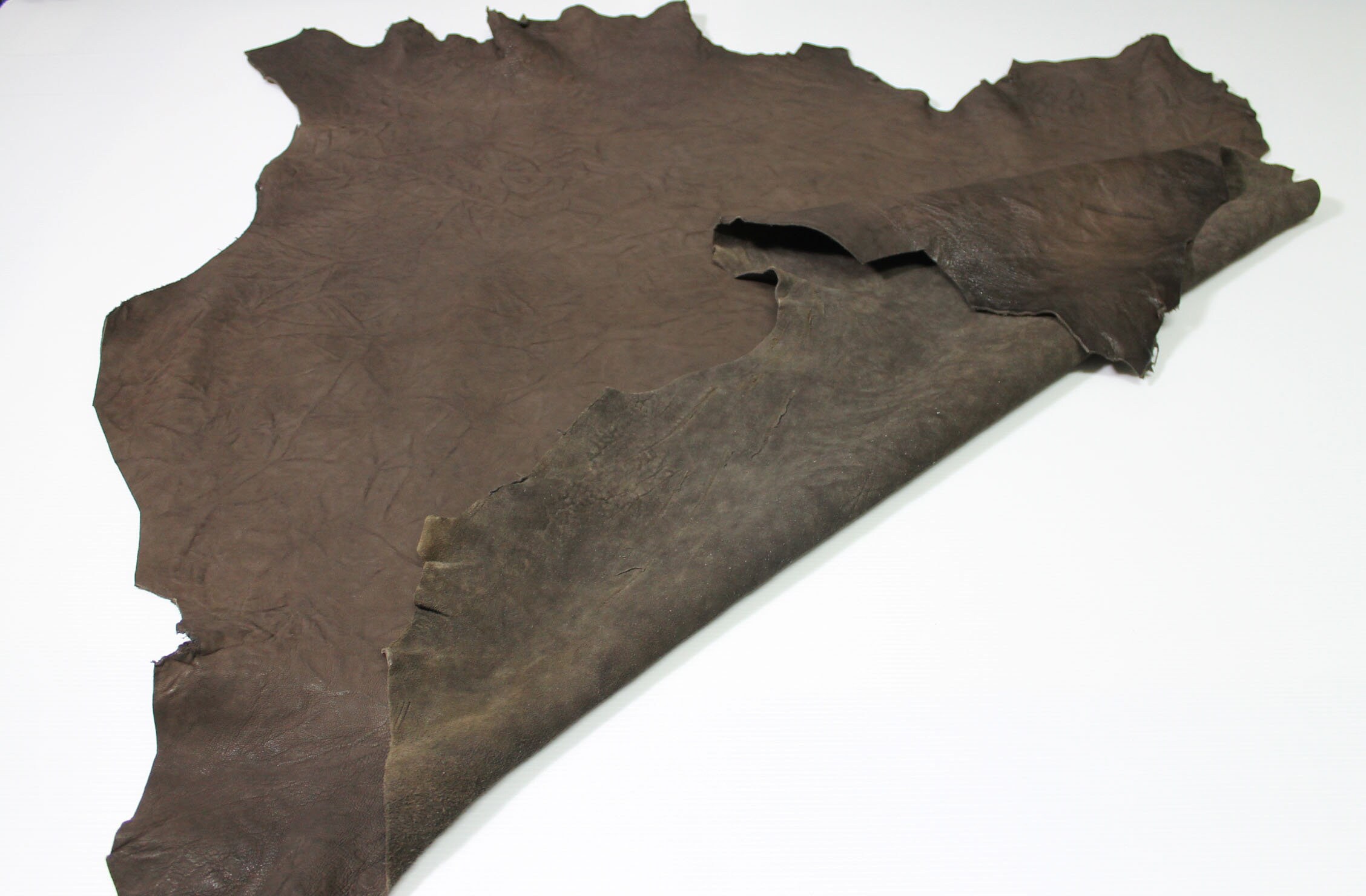 BROWN ANTIQUED RUSTIC thick vegetable tan Italian genuine Lambskin Lamb ...
