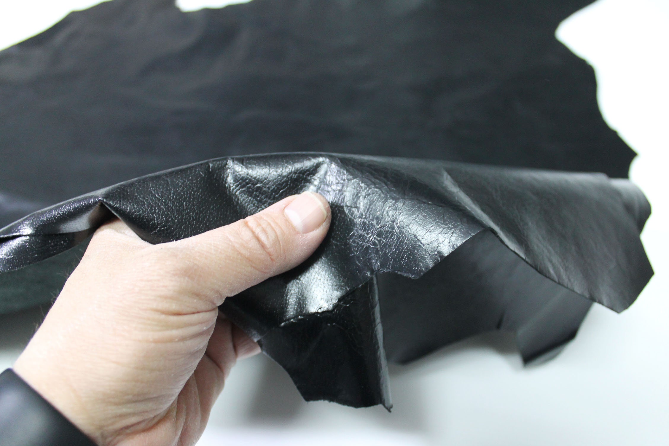 BLACK SHINY ROUGH Italian goatskin Goat leather material for sewing 2 ...