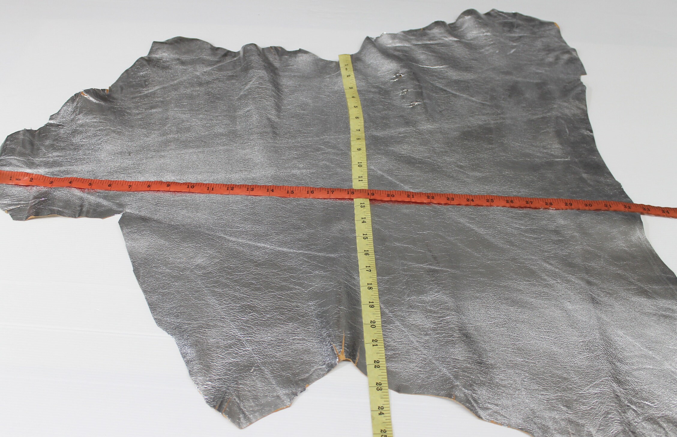 METALLIC SILVER rough Italian Goatskin Goat leather material for sewing ...
