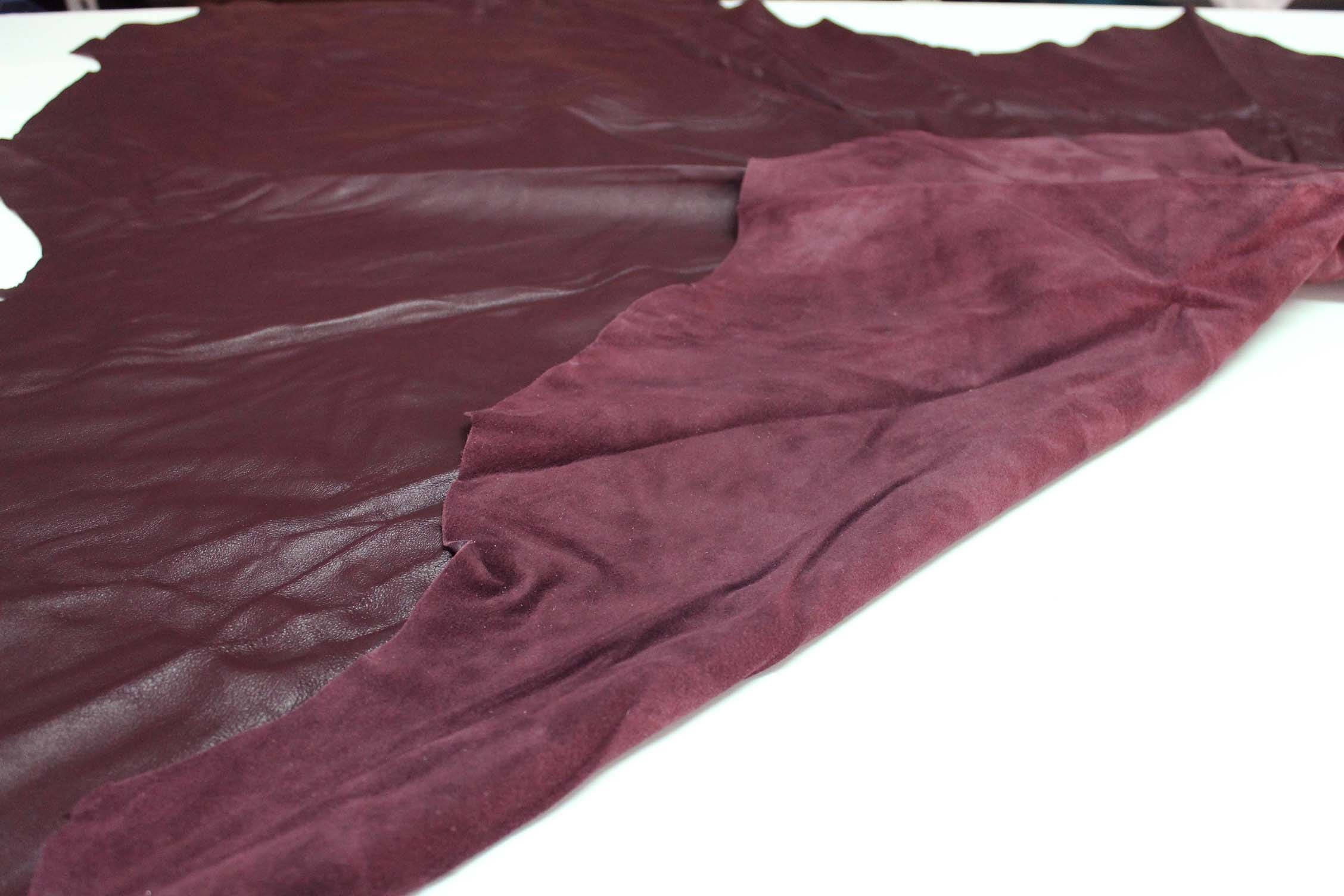 WRINKLE PLUM soft Italian genuine lambskin lamb sheep leather skin ...