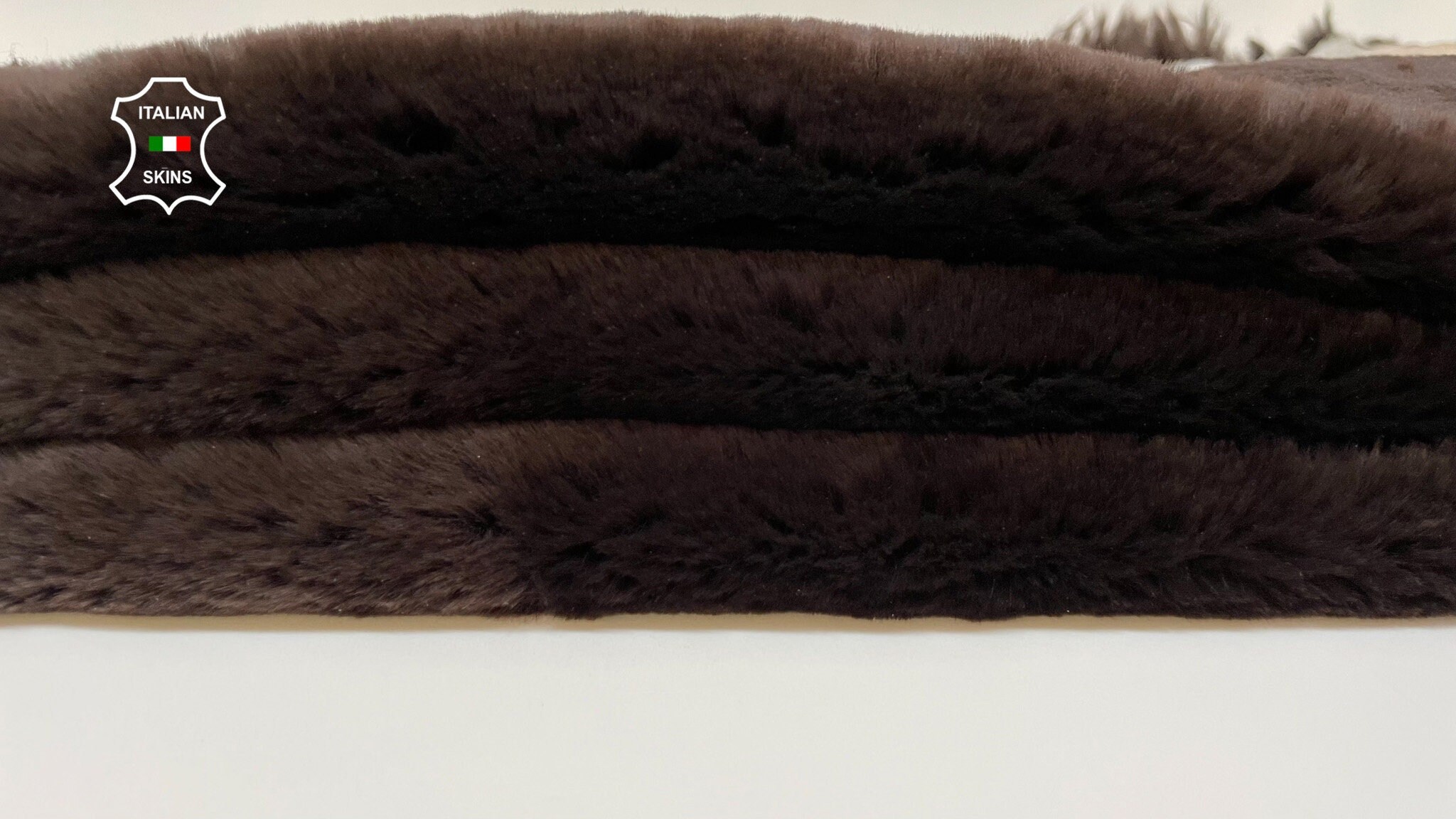 DARK BROWN sheepskin shearling fur hairy sheep one side usable Italian ...
