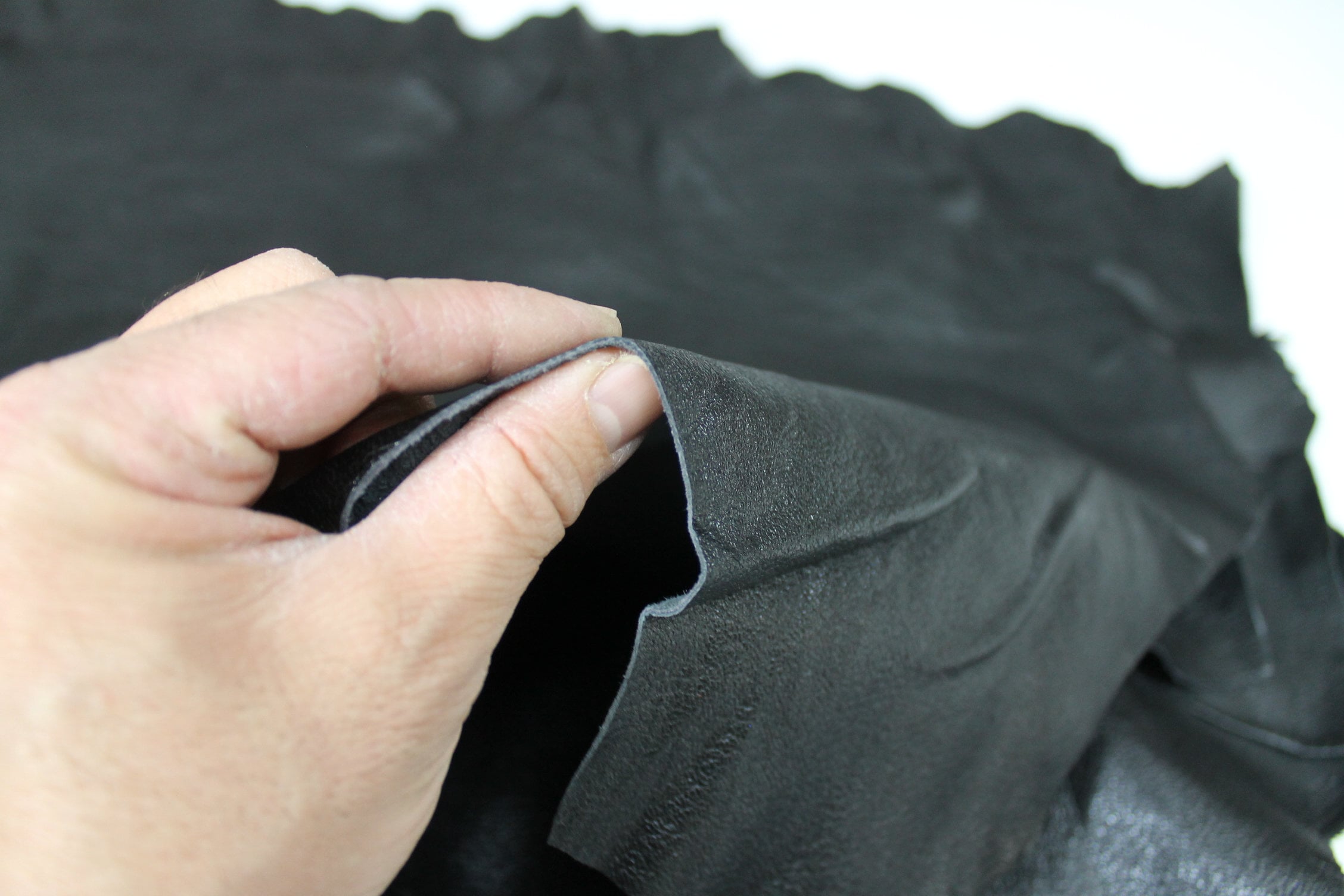 BLACK rough grainy Italian Goatskin Goat leather 5 skins hides total ...