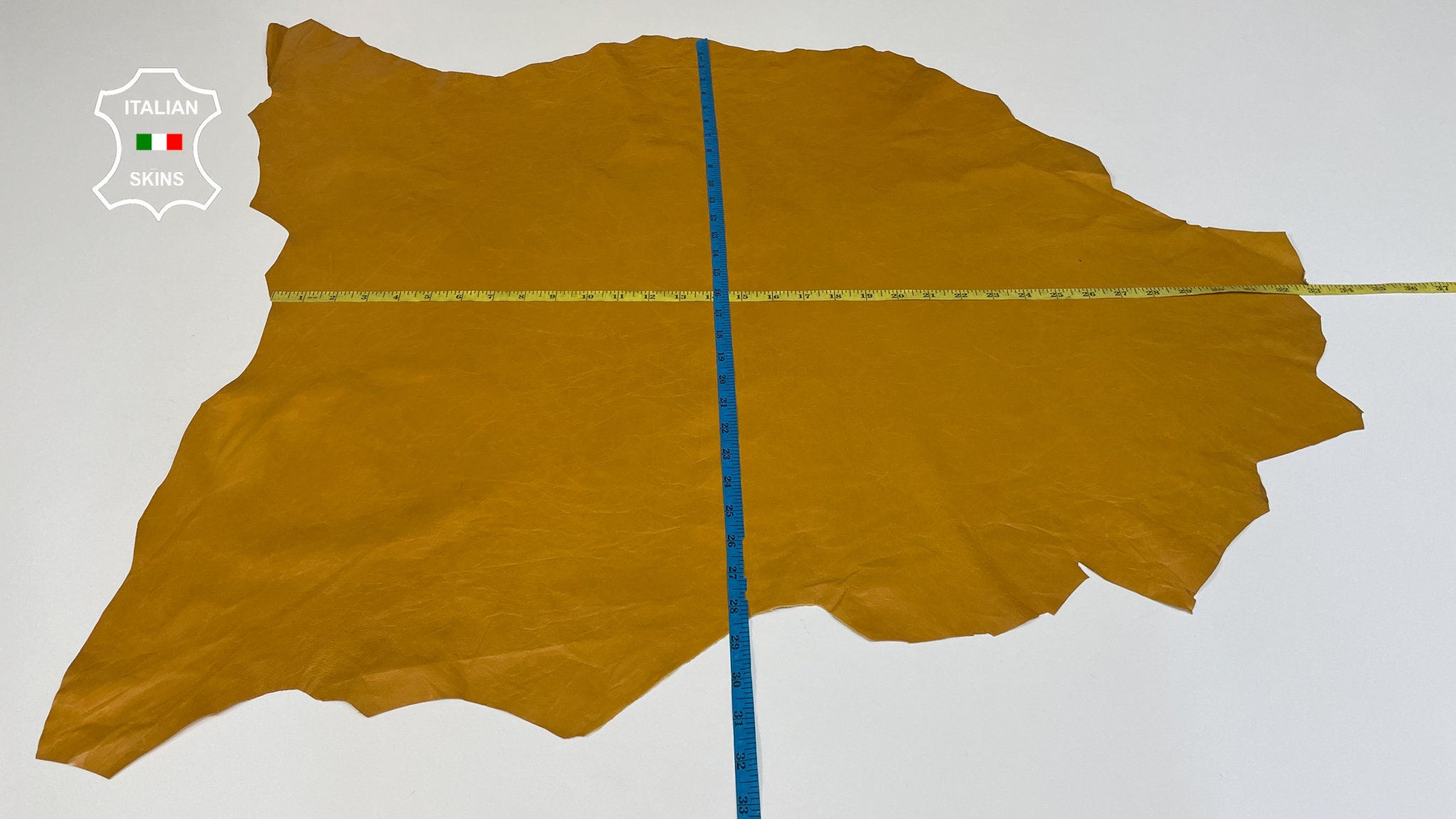 OCHRE MUSTARD YELLOW Shiny Thin Soft Italian Calfskin Calf Cow Leather ...