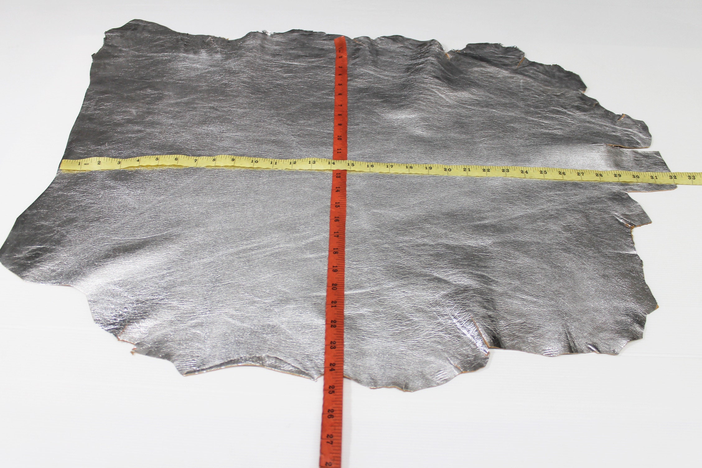 METALLIC SILVER rough Italian Goatskin Goat leather material for sewing ...