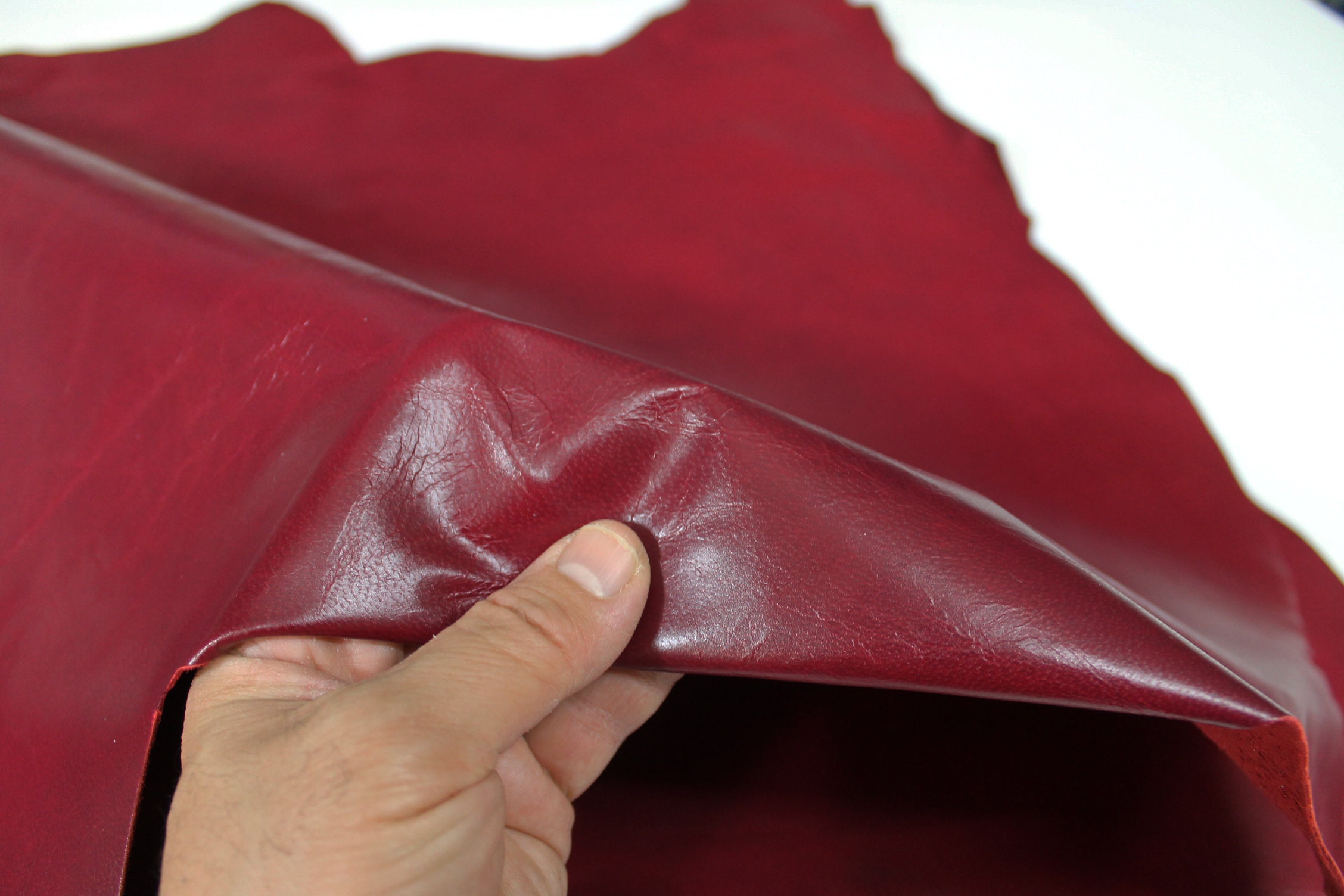 WINE RED antiqued rustic Italian genuine Goatskin goat leather material ...