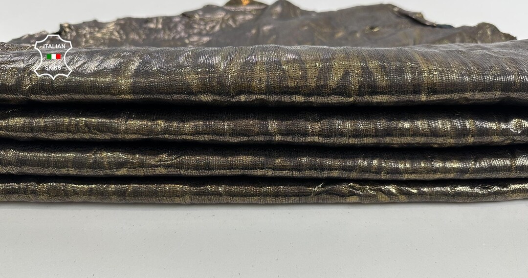 METALLIC BRONZE Wrinkled Antiqued Lizard Reptile Print on Italian ...