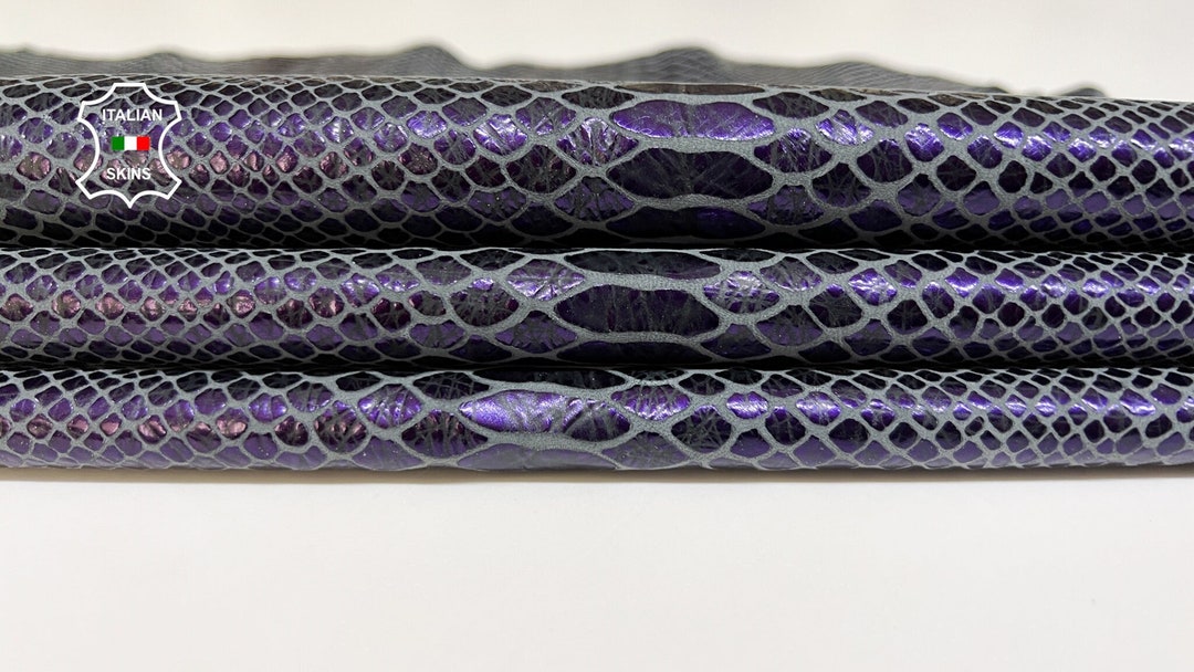 METALLIC PURPLE SNAKE Print on Crinkled Thick Soft Italian Lambskin ...