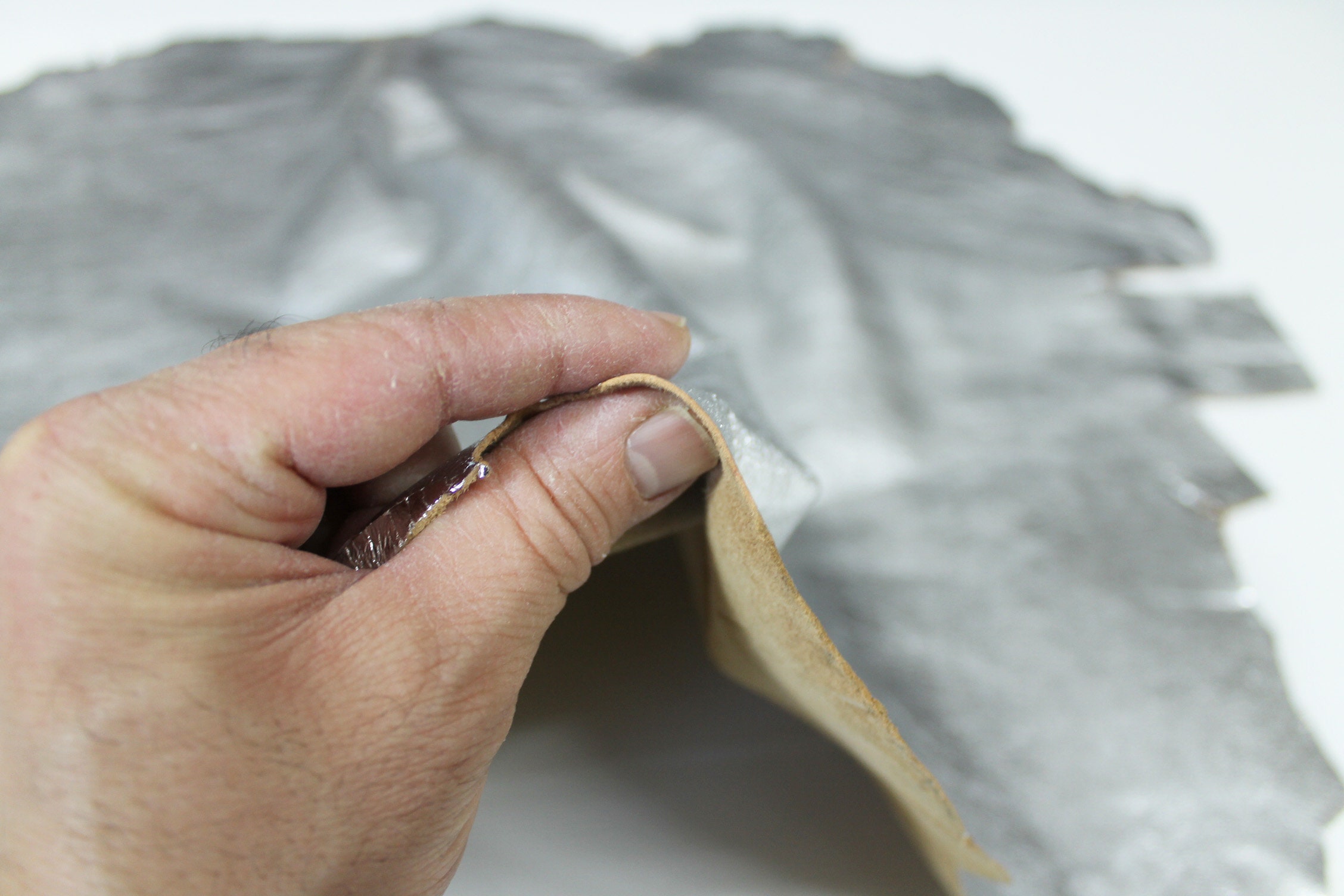 METALLIC SILVER rough Italian Goatskin Goat leather material for sewing ...
