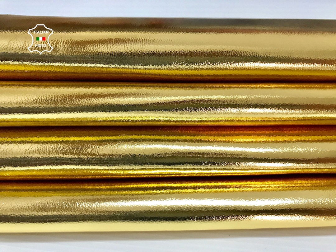 METALLIC PURE GOLD Italian Genuine Real Lambskin Lamb Sheep Leather for ...