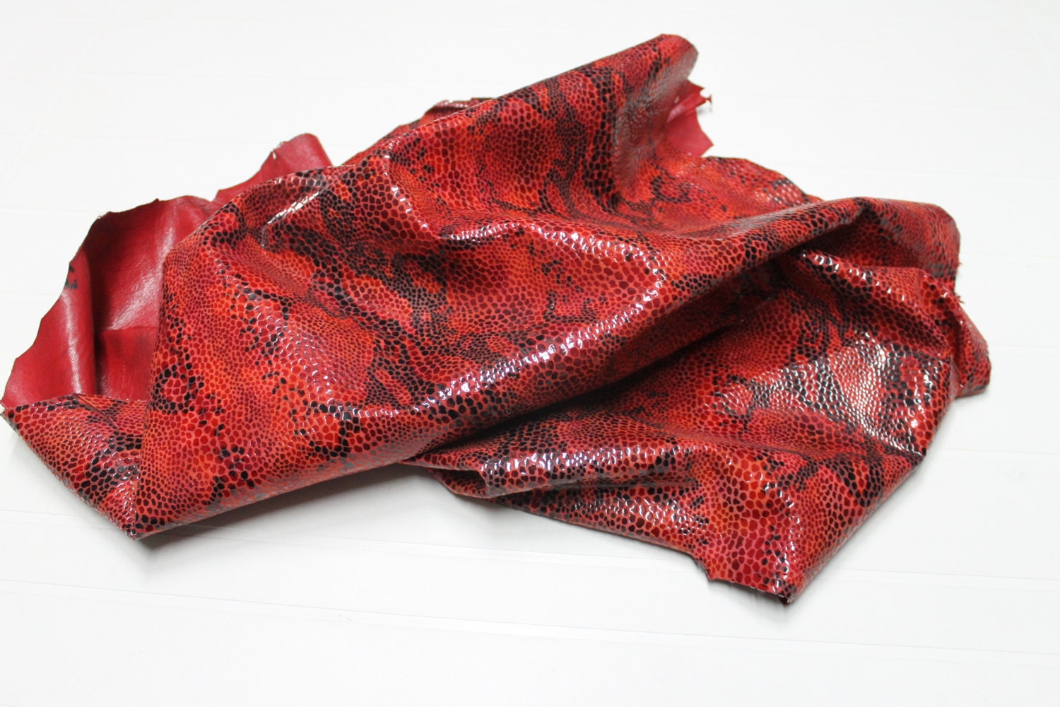Italian Lambskin leather skin skins hide hides RED SNAKE PYTHON print 3 sqf