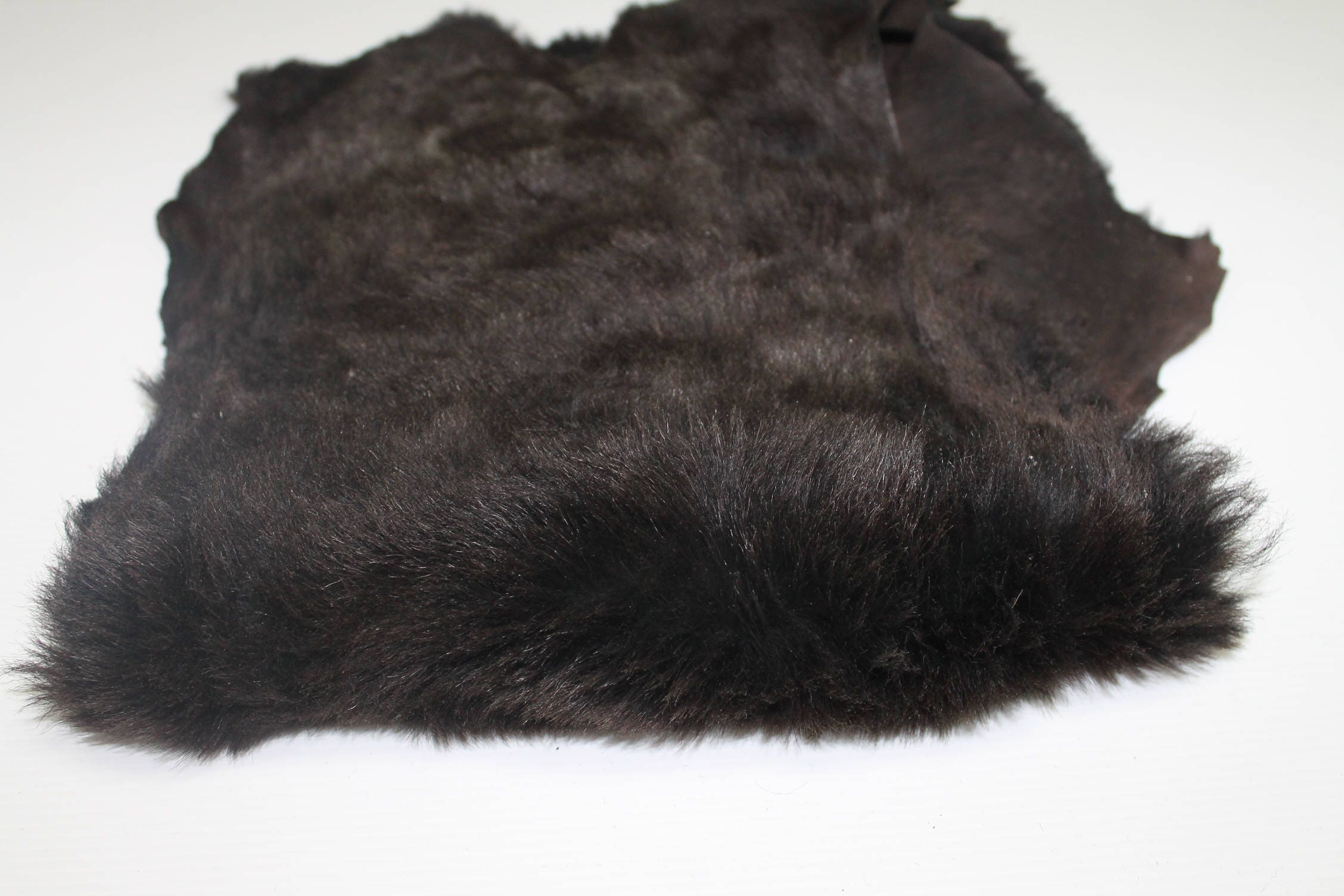 DARK BROWN sheepskin hair on shearling fur sheep Italian leather skin ...