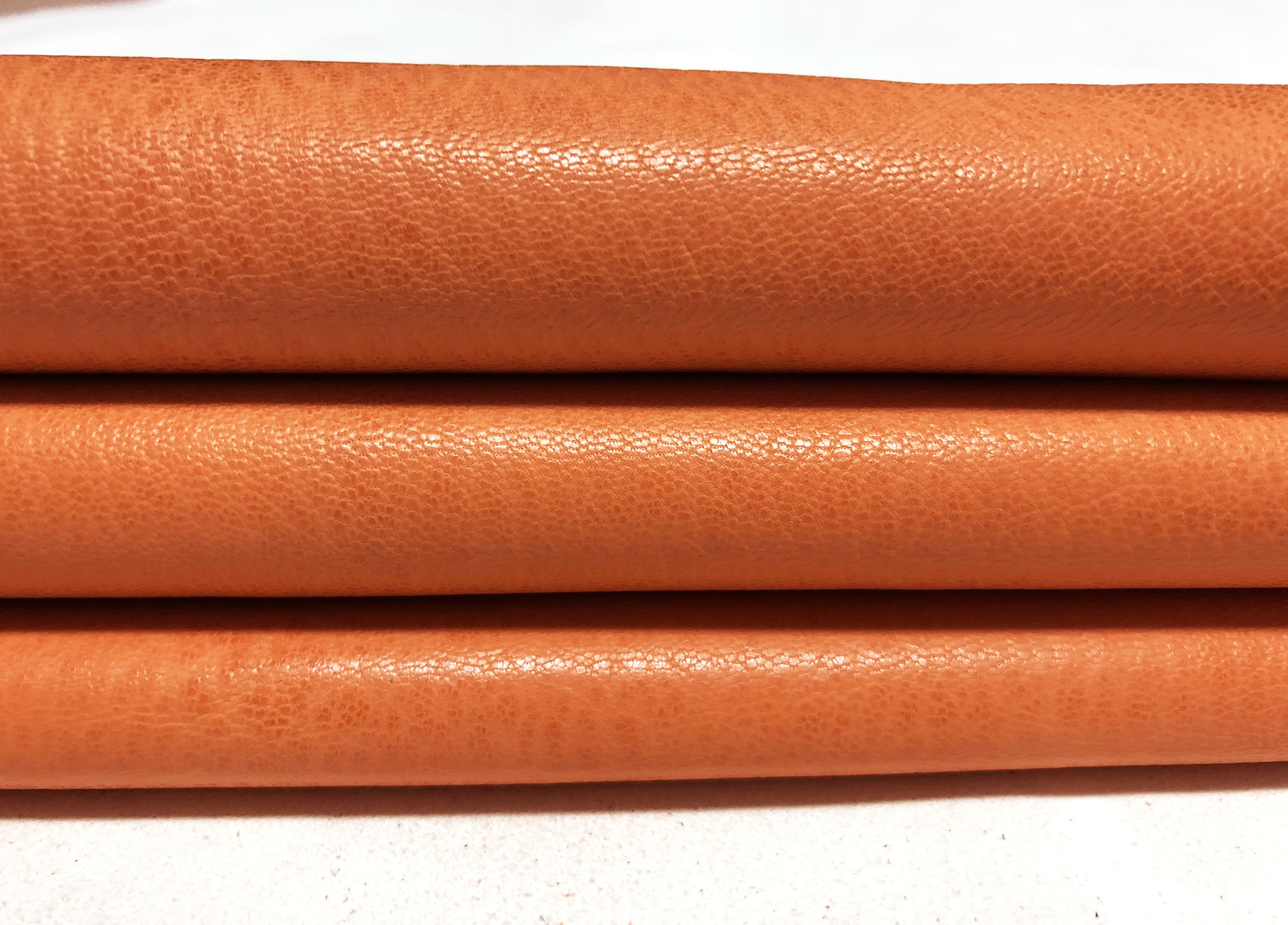 ORANGE NATURAL GRAINY texture Italian genuine Goatskin Goat leather ...