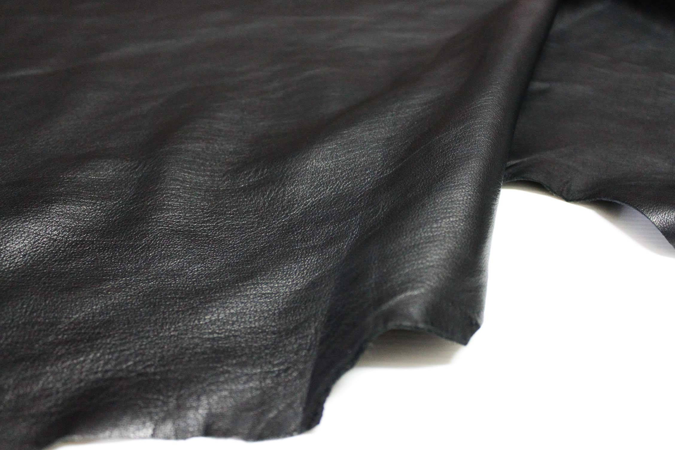 BLACK TEXTURED Italian genuine Lambskin Lamb sheep leather skin hide ...
